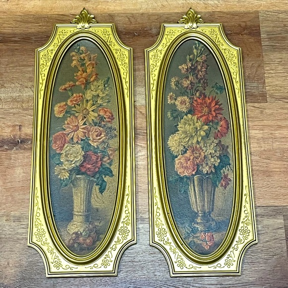 Wall Decor | Vintage 196s Cecil Rubin Floral Wall Art Plaques In Gold ...